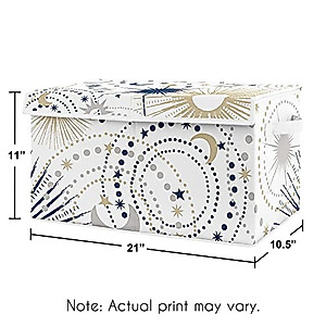 Sweet Jojo Designs Star and Moon Boy or Girl Small Fabric Toy Bin Storage Box Chest For Baby Nursery or Kids Room - Navy Blue, Gold, and Grey Celestial Sky Stars Gender Neutral Unisex