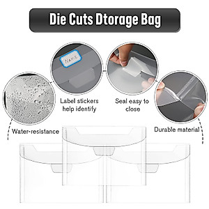 Csyidio 52 Pcs Clear Stamp and Die Storage Bag with Rubber Magnetic Sheets Resealable Plastic Storage Pocket Large Envelope Case Cutting Dies Stencil Organizer for Card Making(0.5mm Thickness)