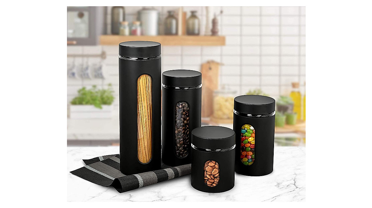 GadgetWiz Matte Black Canister Set for Kitchen - Stylish & Airtight Storage