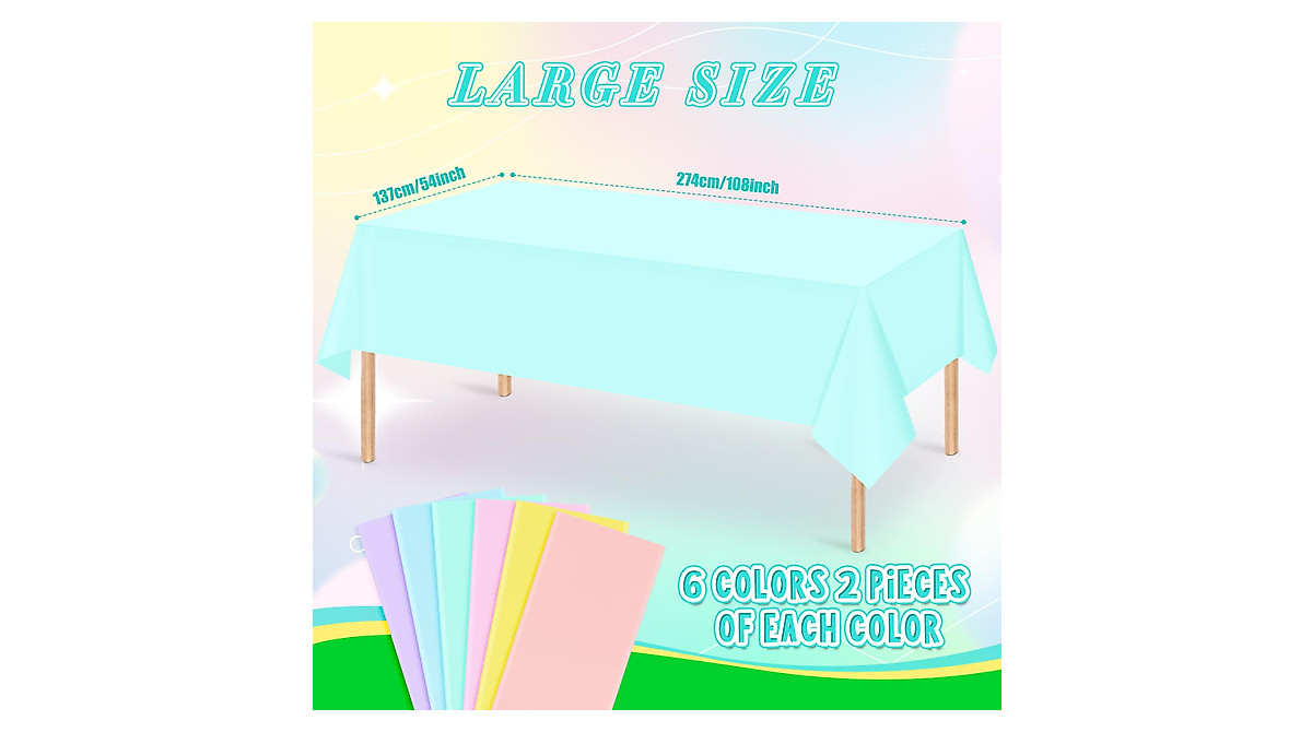 12Pcs Pastel Color Plastic Tablecloths for Parties and Events