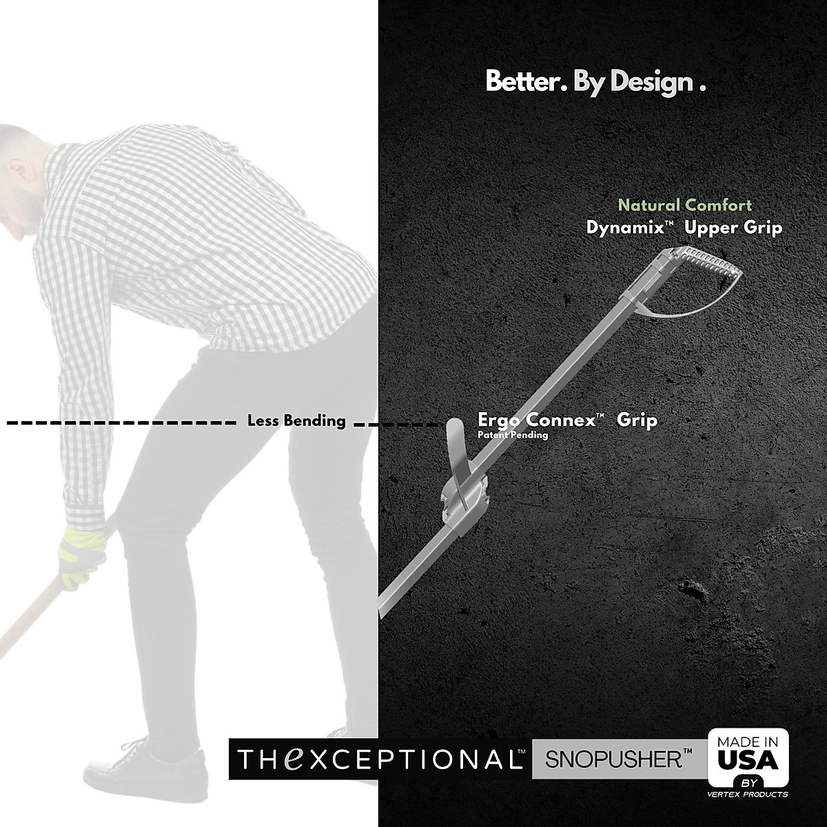 Easy Doze-It 36" SnoPusher | Ergonomic Push Plow Shovel with 2 Handle Grips | Best Industrial Wide Snow Shovel for Walk, Sidewalk & Drive| Made in USA by Vertex Products | Model EX920.36