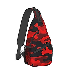 SUPLUCHOM Sling Bag Military Camouflake Camo Red Black Hiking Daypack Crossbody Shoulder Backpack Travel Chest Pack for Men Women