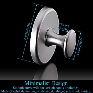 HIKIYEAT Solid Aluminum Towel Hook,Wall Hooks,Adhesive and Screw Installation,2 Pack,Heavy Duty,Hanging Robe,Loofah Holder,Minimalist Design,Door Hanger,for Glass Shower Bathroom,Coat(Matte Silver)