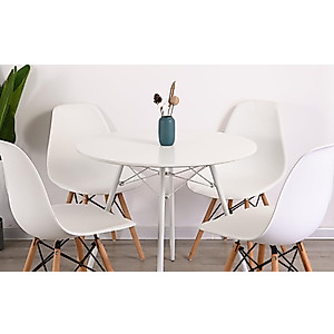 RokiaTek Round Dining Table Dia 31.5" Wood Top Metal Legs Simple Modern Leisure Table for Kitchen Dining Room Cafe Office Conference Coffee Room 2 to 4 People, White