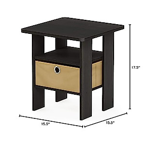 Furinno Andrey End Side Night Stand/Bedside Table with Bin Drawer, 1-Pack, Dark Espresso/Brown