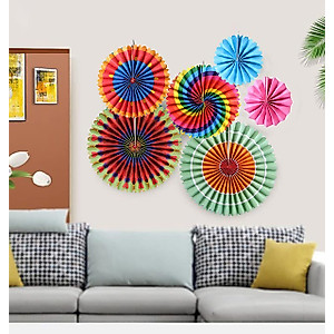 LayYun Party Hanging Paper Fans Set of 6, Round Pattern Paper Garlands Decoration for Birthday Bridal Wedding Baby Shower Graduation Events Accessories, Phoenix Tail