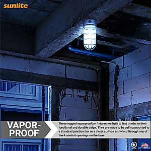 Sunlite 41329-SU Vaporproof Industrial Jar Fixture, Ceiling Mount, Medium Base Socket (E26), 100W Max, 120 Volt, Outdoor, UL Listed, Clear Glass Jar, Metallic Finish