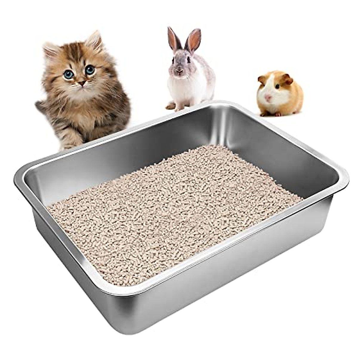 Stainless Steel Cats Litter Box, 4" Height Litter Box for Small Animals, Easy Entry, Easy to Clean, Non Stick Smooth Surface