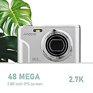 Andoer Portable Digital Camera 48MP 1080P 2.4-inch IPS Screen 16X Zoom Auto Focus Self-Timer 128GB Extended Memory Face Detection Anti-Shaking with 2pcs Batteries Hand Strap Carry Pouch