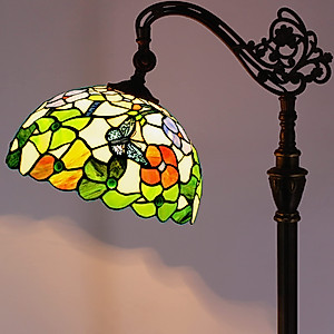 ZJART Tiffany Floor Lamp Stained Glass Dragonfly Arched Gooseneck Antique Reading Light Angle Adjustable 12X18X65 Inches Bronze Finsh Bright Decor Corner Living Room Bedroom Office