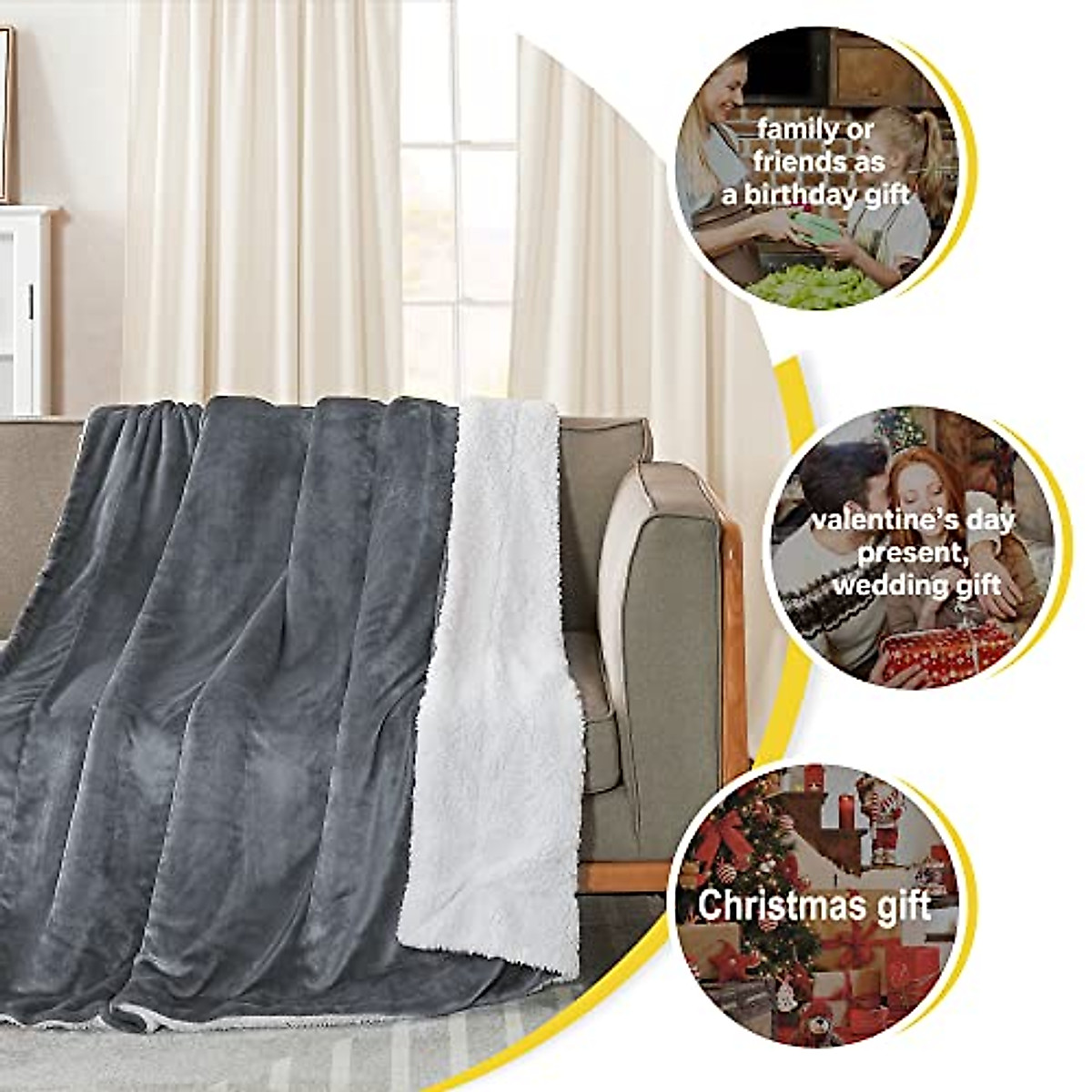 NICETOWN Weighted Blanket Sherpa Throw Blanket for Couch, Dual Sided Warm Thick Blankets and Throws for Baby Super Soft Cozy Fuzzy Travel Picnic Blanket for All Seasons (50"x 60", Dark Grey)