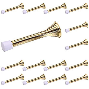 GLOBIZ 15 Pack Spring Door Stops Bright Brass 3-1/3”Heavy Duty Door Stops with Flexible Rustproof Spring Steel Wire and Durable Rubber Bumper Tips Noise Absorption Protect Door and Knob