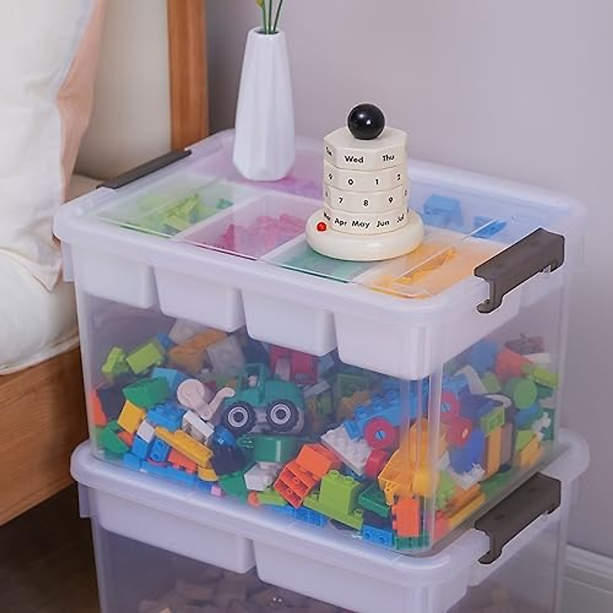 Citylife 32 QT Plastic Storage Bins with Removable Tray Large Stackable Storage Containers for Organizing Craft Storage and Storage Craft, Clothes, Files, Office Supplies, 4 Packs