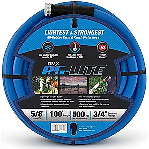 AG-LITE BSAL58100 5/8" x 100' Hot/Cold Water Rubber Garden Hose, 100% Rubber, Ultra-Light, Super Strong, 500 PSI, -50F to 190F Degrees, High Strength Polyester Braided