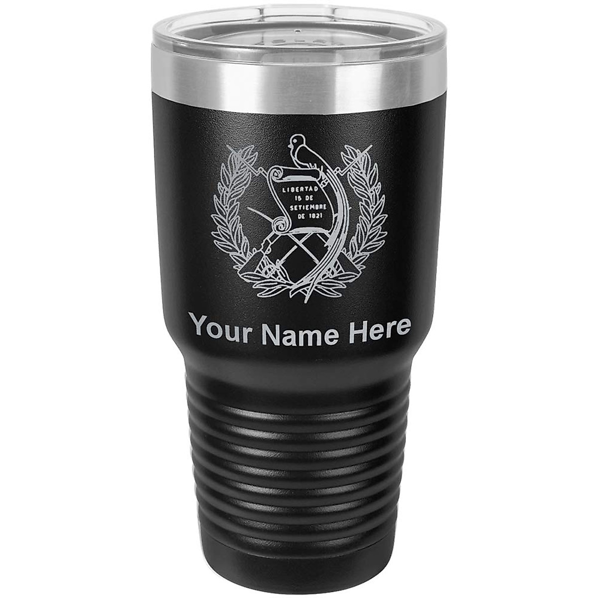 LaserGram 30oz Vacuum Insulated Tumbler Mug, Flag of Guatemala, Personalized Engraving Included (Black)