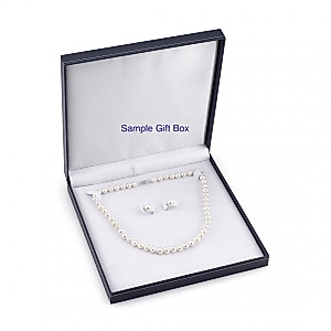 The Pearl Source 14K Gold 7.5-8mm AAA Quality Round White Akoya Cultured Pearl Necklace & Earrings Set in 18" Princess Length for Women