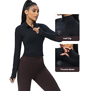 AVGO Long Sleeve Workout Shirts for Women Half Zip Pullover Cropped Sweatshirt Athletic Yoga Shirts(Black,Large)
