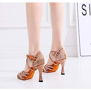 Heeled Sandals for Women Social Dance Shoes,Latin Dance Shoes, Women's Peep Toe Cross Strap Rhinestones Latin Tango Ballroom Modern Dance Shoes Wedding Social Party Sandals