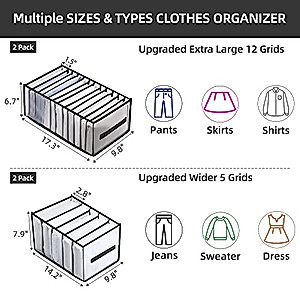 XJJX Closet Organizers and Storage, T-Shirt Organizer, Clothes Organizer, Wardrobe Clothes Organizer, Shirt Organizer for Closet, Clothes Storage Organizer for Shirts, Jeans, Pants(Black, 4 Pack)