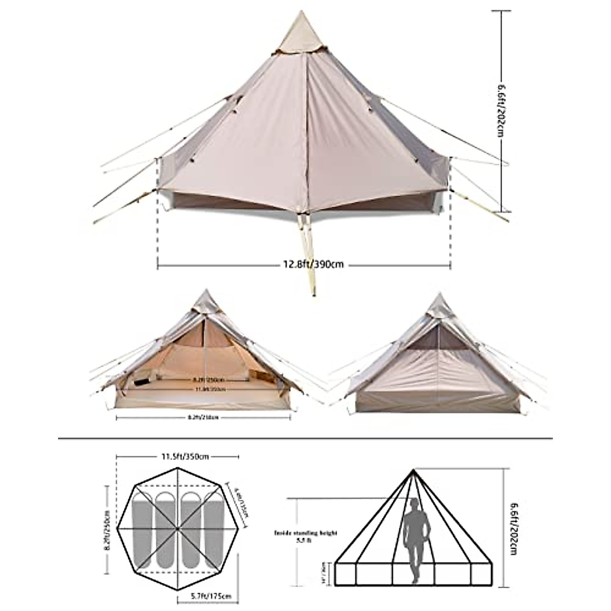 Baralir Outdoor Camping Tent Oxford Bell Tent Safari Tents Yurt Tent for Family with Cool Ventilation Mosquito Net Doors & Windows, Also Great for Winter with Zipper Full Closed