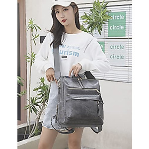 Bookbag Purse For Women PU Leather Cute School Anti theft Lock Fashion Shoulder Travel Convertible Bag(Grey)