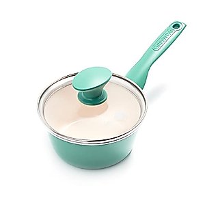 GreenPan Rio Healthy Ceramic Nonstick 1.2QT Saucepan Pot with Lid, PFAS-Free, Dishwasher Safe, Turquoise