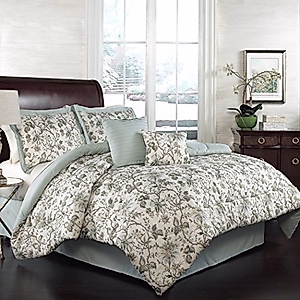 Waverly Felicite Modern Farmhouse Floral 6-Piece Comforter Set, King, Mineral