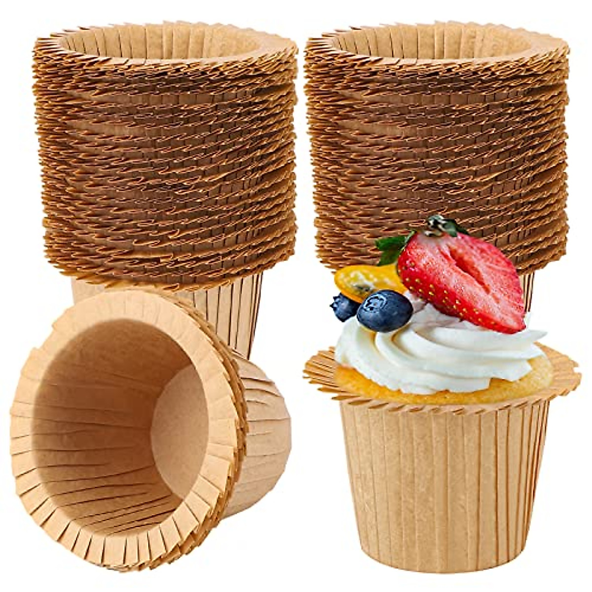 Suice Paper Cupcake Liners 50pcs, Disposable Muffin Baking Cups Natural Color Parchment Cupcake Liners Holiday Cupcake Wrappers Mini Cupcake Cups for Wedding Party Serving, Birthday Desserts,Gathering