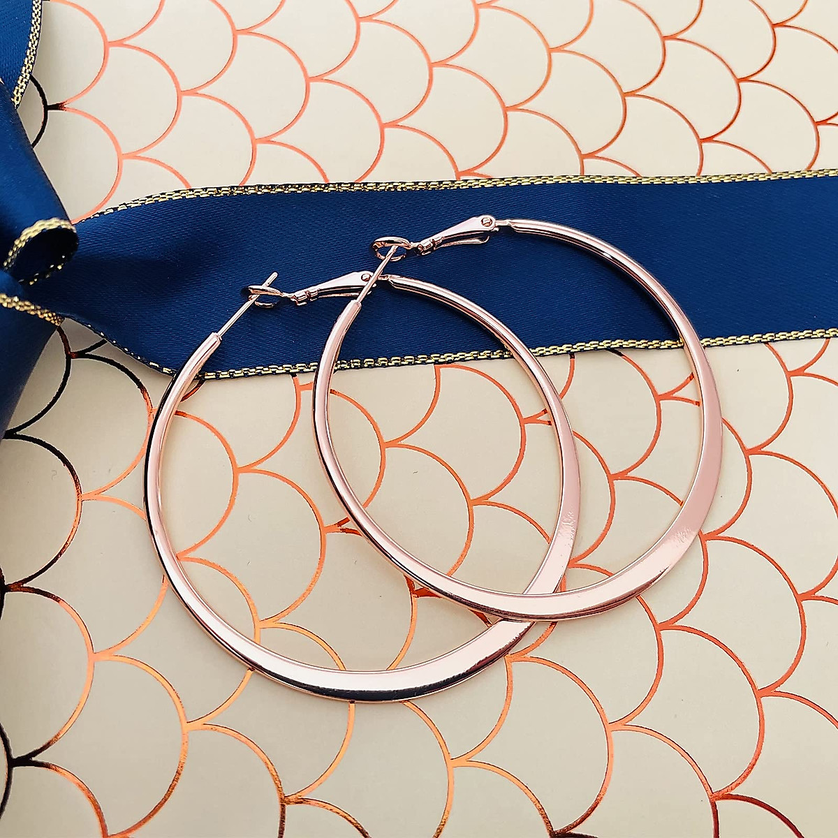 Hoops Earrings, Fashion Jewelry Big Rose Gold Plated Hoop Earrings for Women Gifts