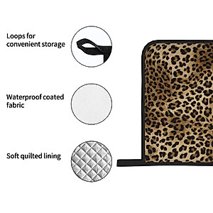 Leopard Print Oven Mitts and 2 Pot Holders Set, Soft Cotton Lining with Non-Slip Surface, Kitchen Microwave Gloves for Baking Cooking Grilling BBQ
