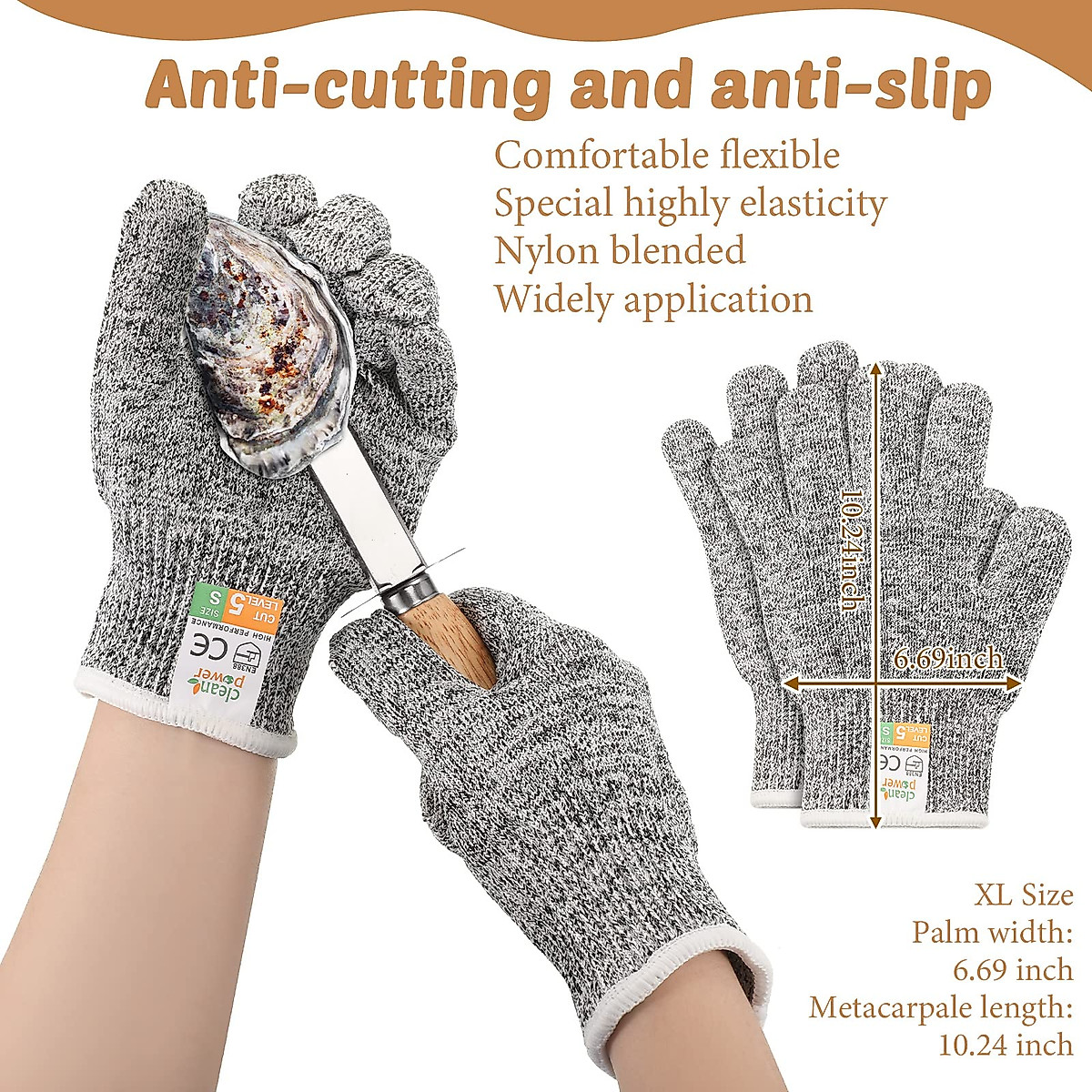 Tarpop 16 Pieces Oyster Shucking Set 8 Stainless Steel Oyster Shucking Knife and 8 Level 5 Protection Cut Resistant Gloves Oyster Opener Tool Seafood Opener Kit for Oyster Clam Pearl Shell Shucking