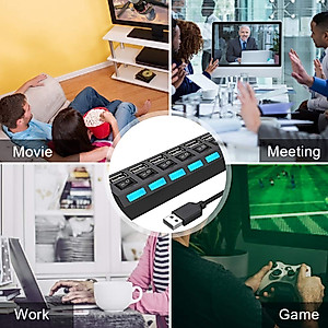 barsone Multi Port USB Hub Splitter, 7-Port USB 2.0 Hub for Laptop, USB Port Expander with On/Off Individual Switch Compatible for All USB Device