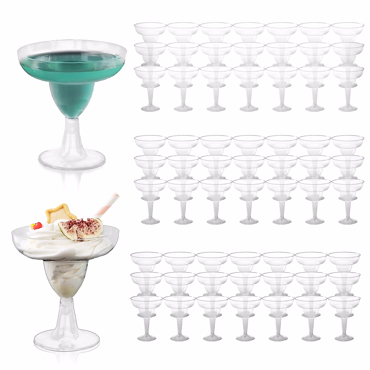WOPPLXY 60 Pcs Plastic Margarita Glasses, 5 oz Clear Cocktail Glasses for Cinco de Mayo, Taco Party, and Mexican Decoration, Plastic Margarita Cups for Taco Bar Events Wedding Parties