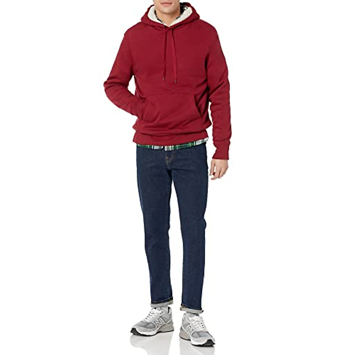 Amazon Essentials Men's Sherpa-Lined Pullover Hoodie, Red, Small