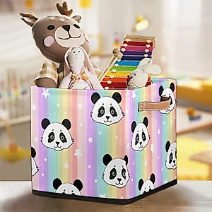 Cute Panda Rainbow Cube Storage Bins 13 Inch Fabric Storage Basket Square Storage Bins Collapsible Nursery Storage Bin Organizer Basket Storage Box for Shelves, Closet