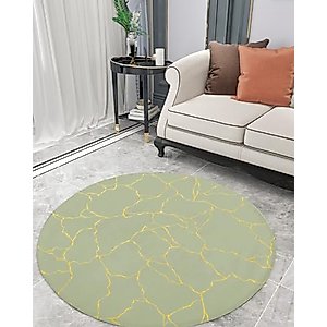 Sage Green Fluffy Round Area Rug Carpets 3.3ft, Plush Shaggy Carpet Soft Circular Rugs, Non-Slip Fuzzy Accent Floor Mat for Living Room Bedroom Nursery Decor Gold Geometric Line Country Rustic Art