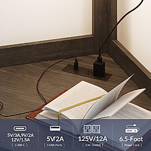 BELLEZE Corner Desk with Hutch, Compact Home Office Desk with Display Shelf and Drawer, Space Saving Writing Desk with Charge Outlets and LED Lights for Living Room, Bedroom - Tate (Brown)