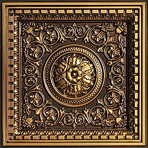 From Plain To Beautiful In Hours VC02 Rhine Valley PVC 2' x 2' Lay-in Ceiling Tile (Covers / 100 sq.ft), Antique Gold, 25 Piece