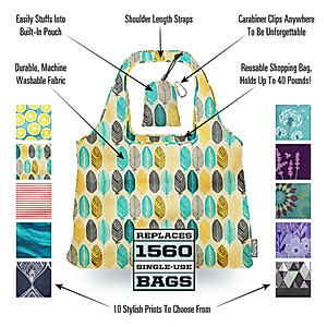 ChicoBag Vita Designer Reusable Tote Bag with Carabiner Clip | Compact Reusable Shopping Bags | Eco Friendly | Calm