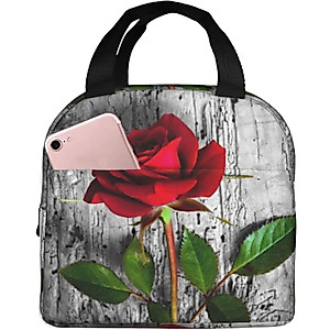 DICITNET Red Rose Lunch Box Reusable Insulated Lunch Bag Ladies Men's Lunch Box Suitable for Camping Office School