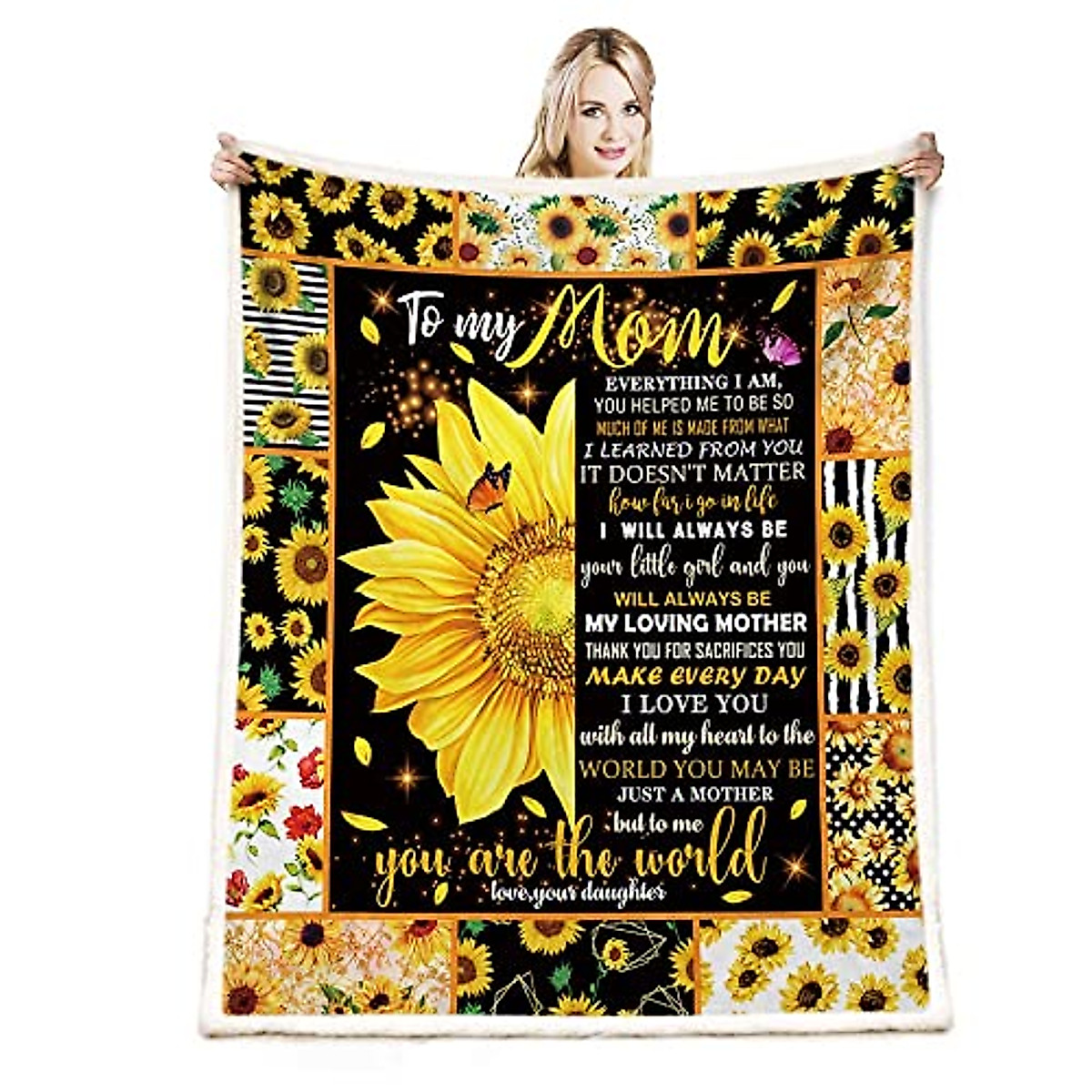 CYREKUD Sunflower Gifts for Mom Blanket,Mom Birthday Gifts Sunflower Throw Blanket,Gift for Mom from Daughter Lightweight Soft Warm Cozy Fuzzy Throws Blankets for Home Bedroom Sofa 50"x 60"