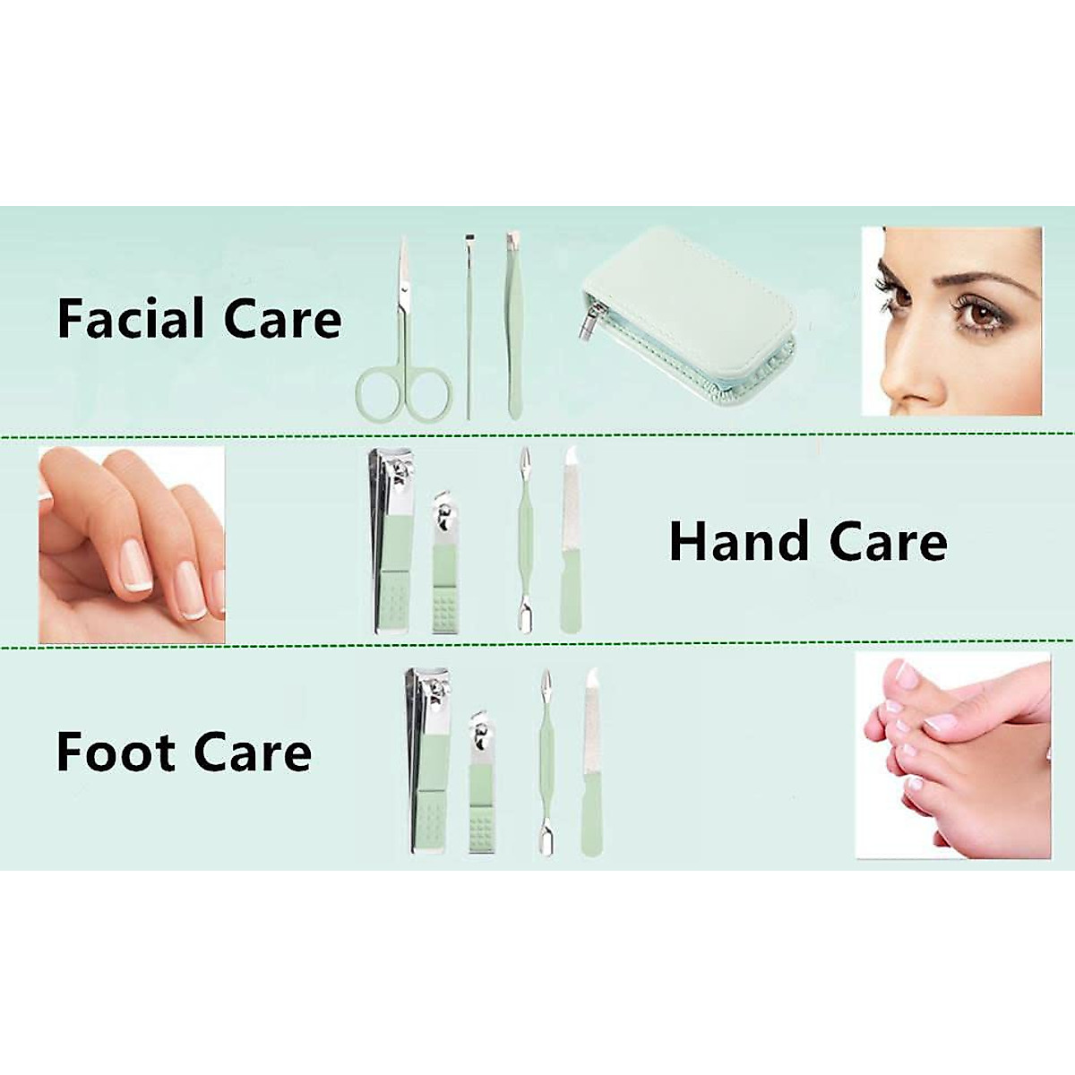 Professional Nail Clipper Pedicure Set，Manicure Set Personal Care, Nail Clipper Kit,Nail Tools with Luxurious Travel Case, Gifts for Men Women Family Friend,Green (12 Pieces)