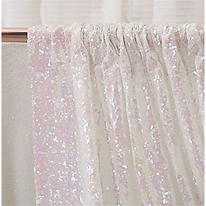 Eternal Beauty Iridescent Sequin Wedding Backdrop Photography Background Party Curtain, 5Ft X 7Ft