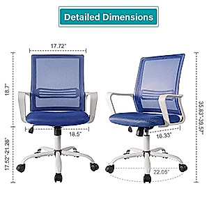 Office Chair, Ergonomic Mid Back Desk Chair with Lumbar Support, Adjustable Swivel Mesh Computer Chair with Armrests for Home, Office, Blue