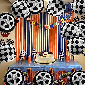12 Pcs Tire Balloons Black and White Checkered Balloons, 18 Inch Race Car Balloons Wheel Foil Balloons for Baby Shower Gender Reveal Racing Theme Birthday Party Decoration Hot Wheels Party Supplies