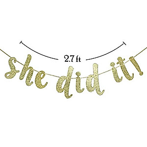 She Did It Gold Glitter Cursive Banner Sign, Graduation Garland, Class of 2023 Grad Party Decorations Supplies (Gold)