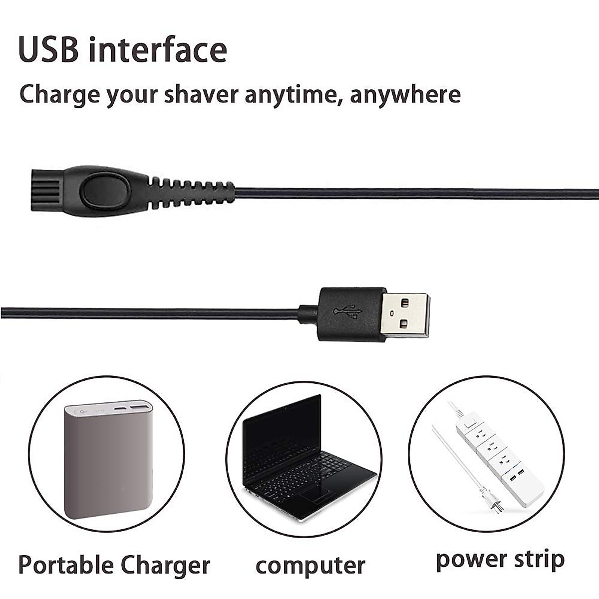 INVODA Shaver Power Cord for Norelco QP2520 Shaver Replacement Charger One blade QP2520 / 90 QP2520 / 72 QP2520 / 70 A00390 Electric Trimmer and Shaver Charging Cable