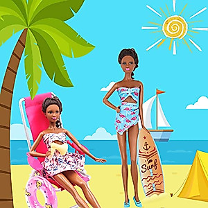 ZTWEDEN Doll Swimsuit Bikini Clothes and Beach Accessories for 11.5 Inch Girl Doll with Surfboard Diving Swim Accessories, 8 Bikini Swim Suit 3 Summer Dresses 10 Shoes Lifebuoys Beach Loungers