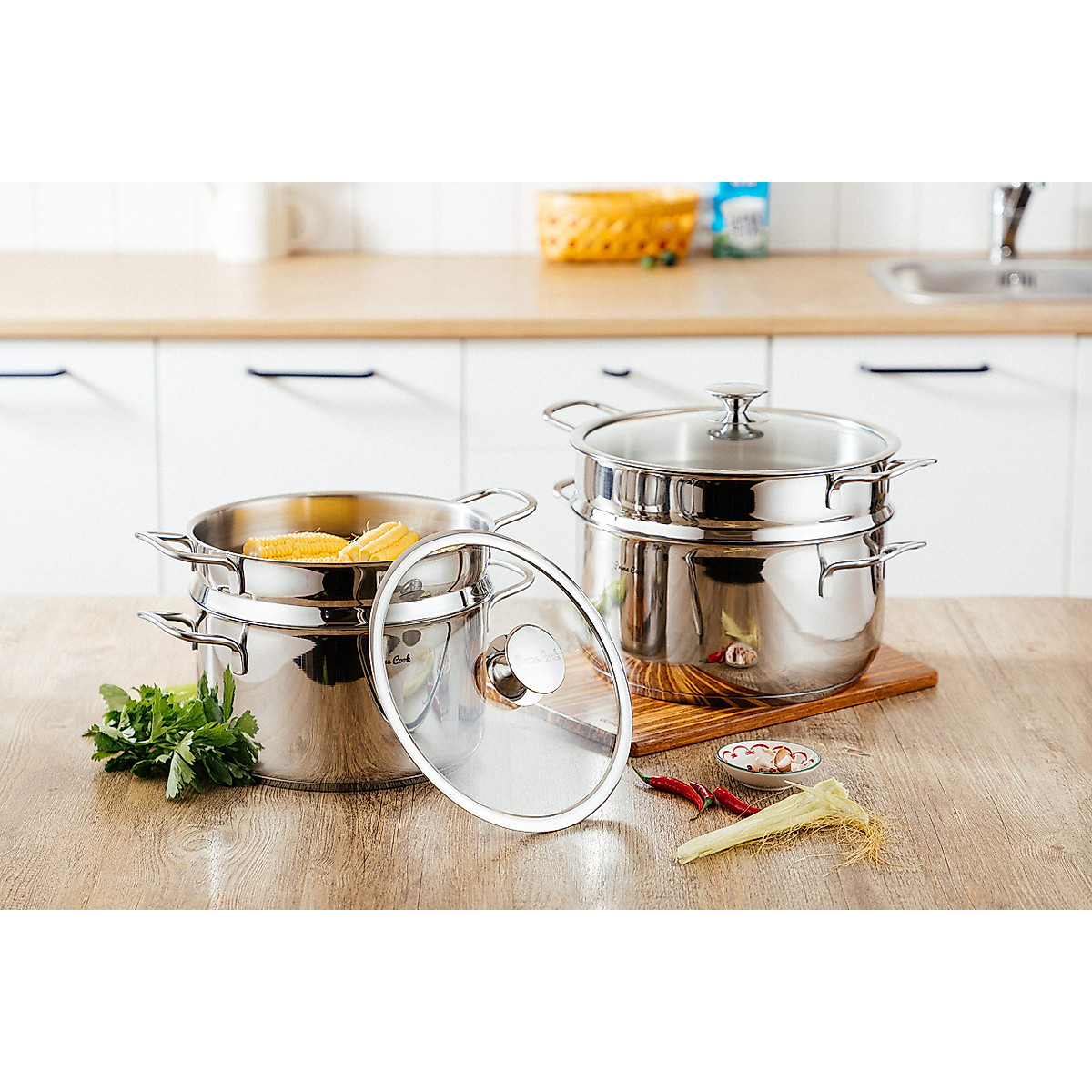 Prime Cook 6.4 QT Stainless Steel #304 Stock Pot with Steamer Insert