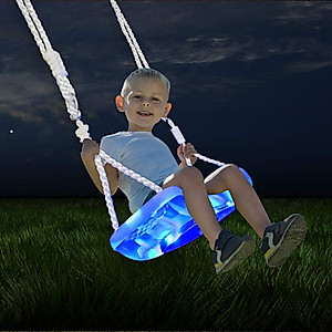 OMNISAFE LED Lighted Swing with Adjustable Rope Plastic Coated Tree Swing for Indoor Outdoor